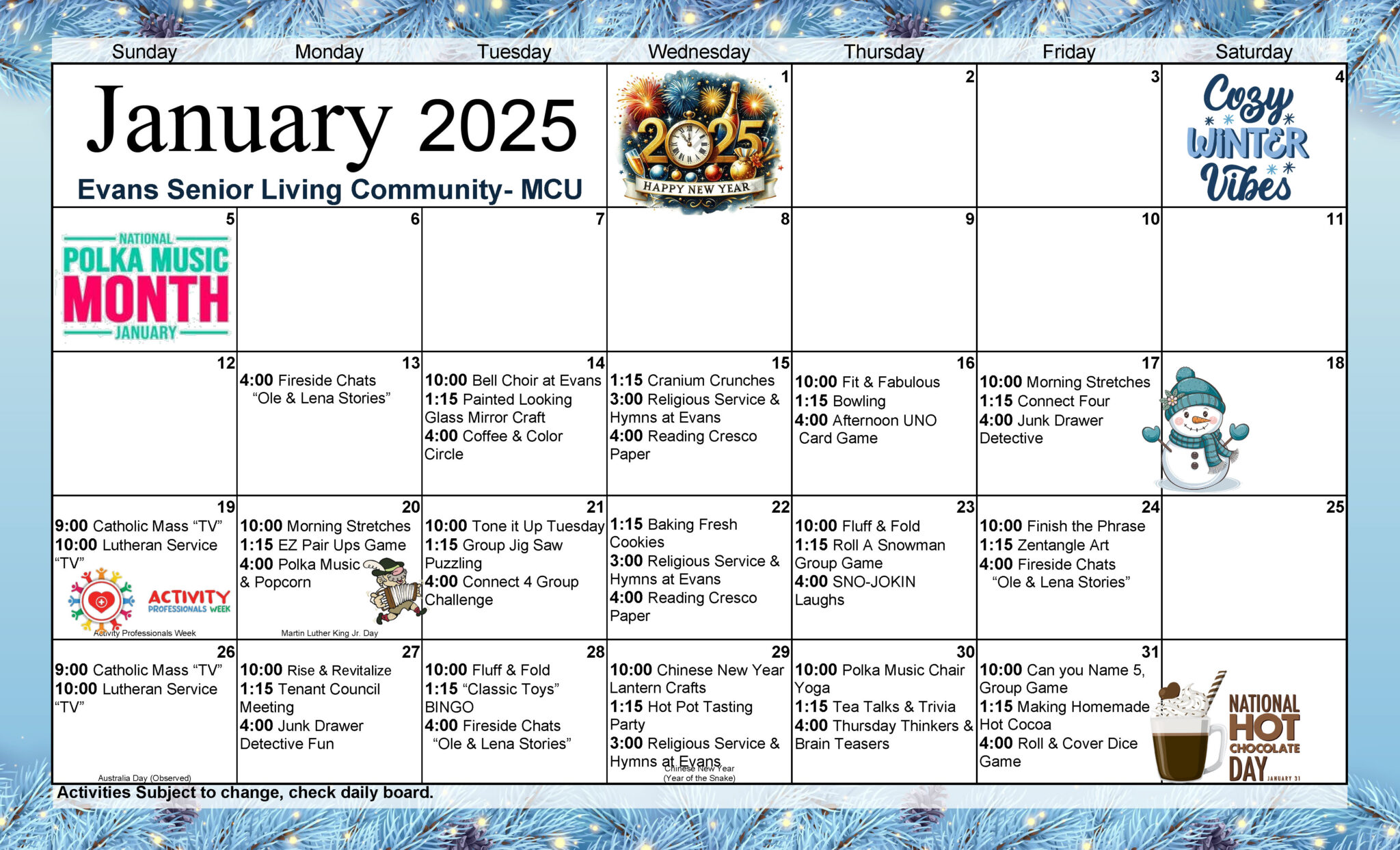Memory Support Activity Calendar - Evans Senior Living Community